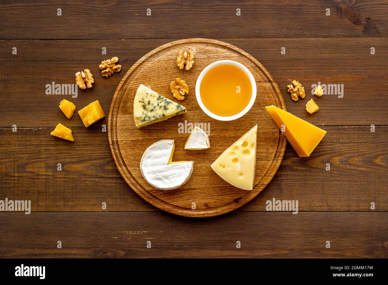Dairy products - various types of cheese top view Stock Photo - Alamy