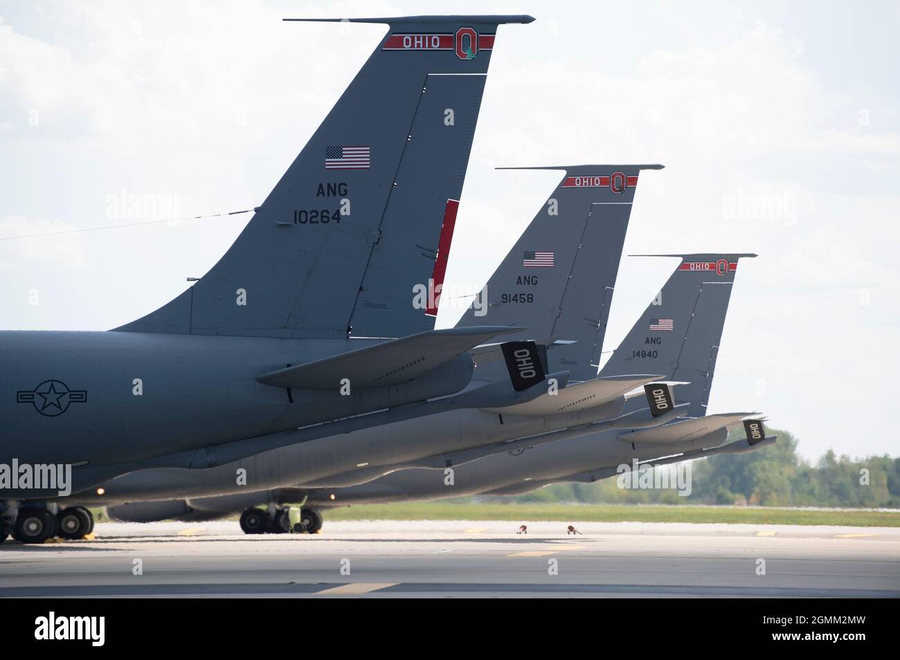 U.S. Air Force KC-135 stratotankers wait, ready to fly, on the flight ...