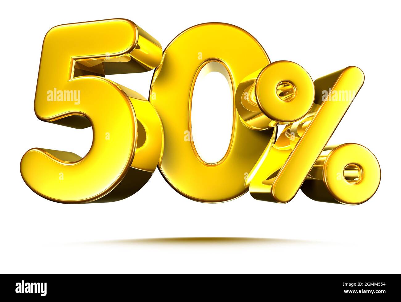 50 percent gold color 3D illustration white background with clipping ...