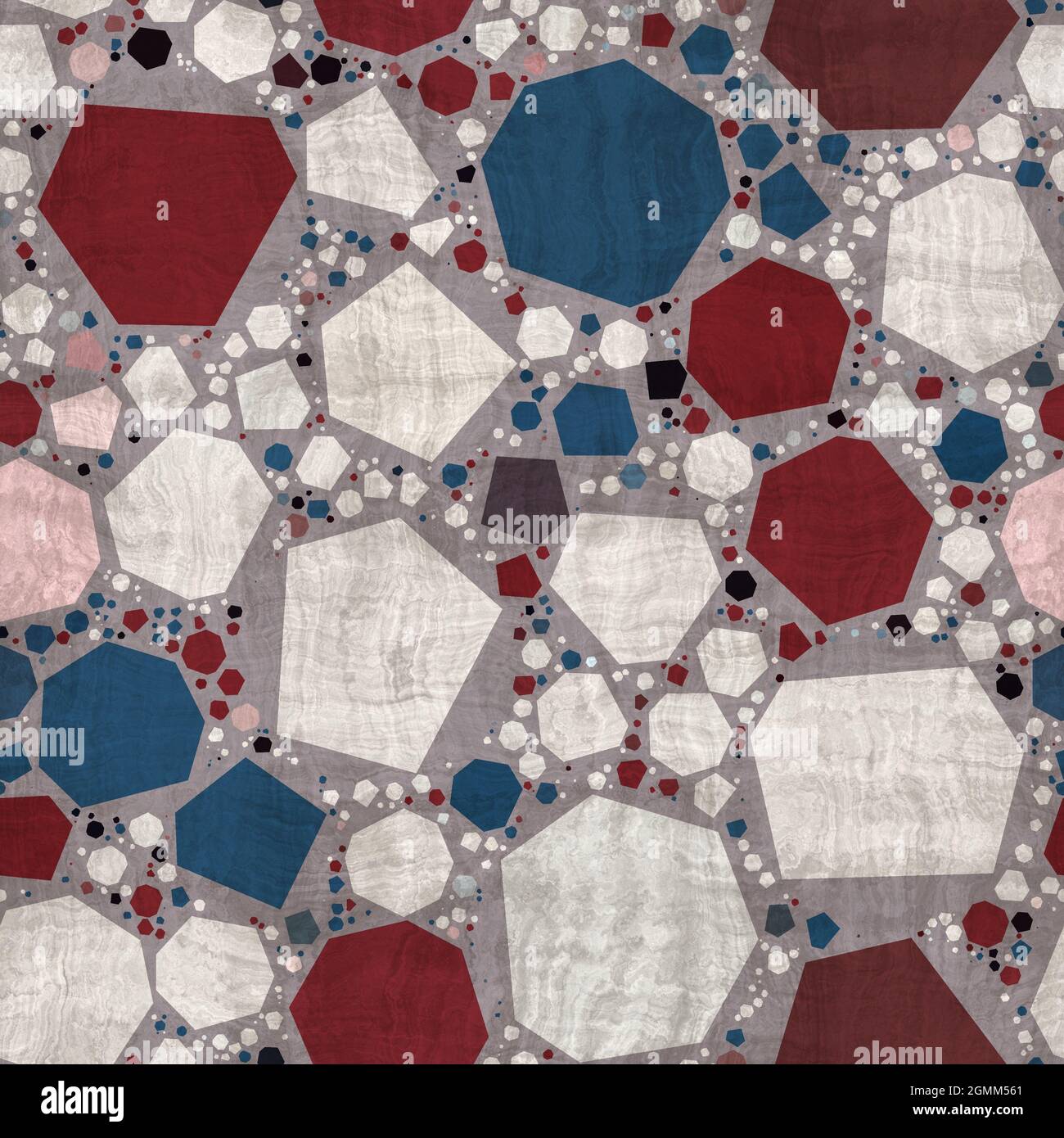 Seamless red white and blue pattern of packed polygons with overlay ...