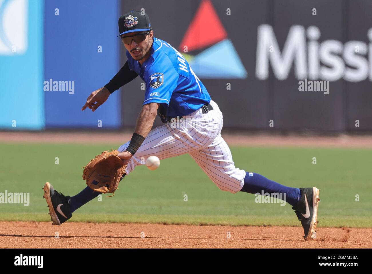 Sep 19, 2021: Biloxi Shuckers infielder David Hamilton (14) cuts off a ...