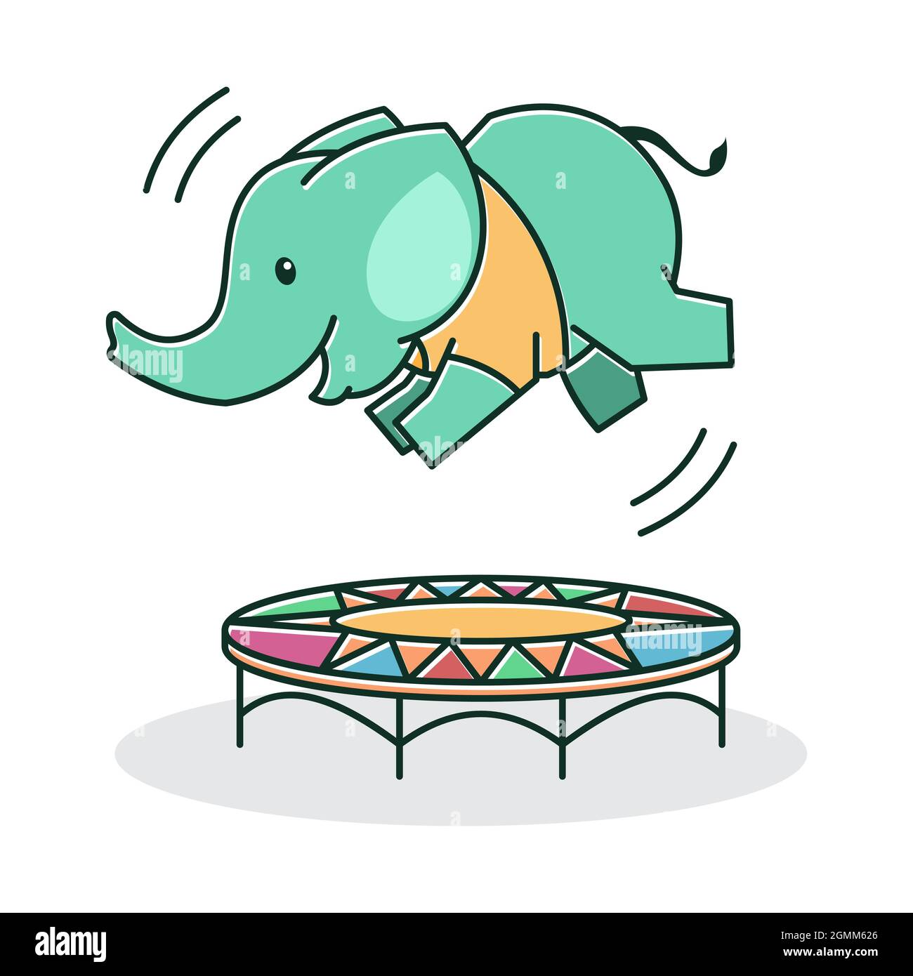 Cute Baby Elephant Happy Friendly Playing Jumping Trampoline Cartoon ...