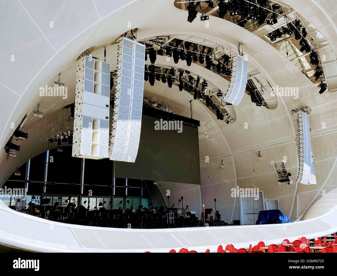 SAN DIEGO, CA 9-19-2021: Close up of the stage at Rady Shell concert ...