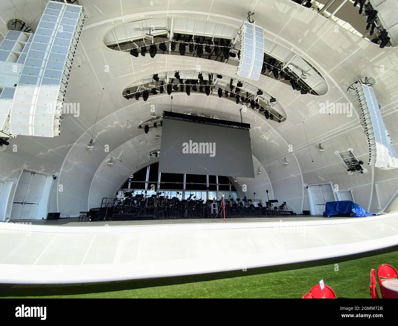 SAN DIEGO, CA 9-19-2021: Close up of the stage at Rady Shell concert ...