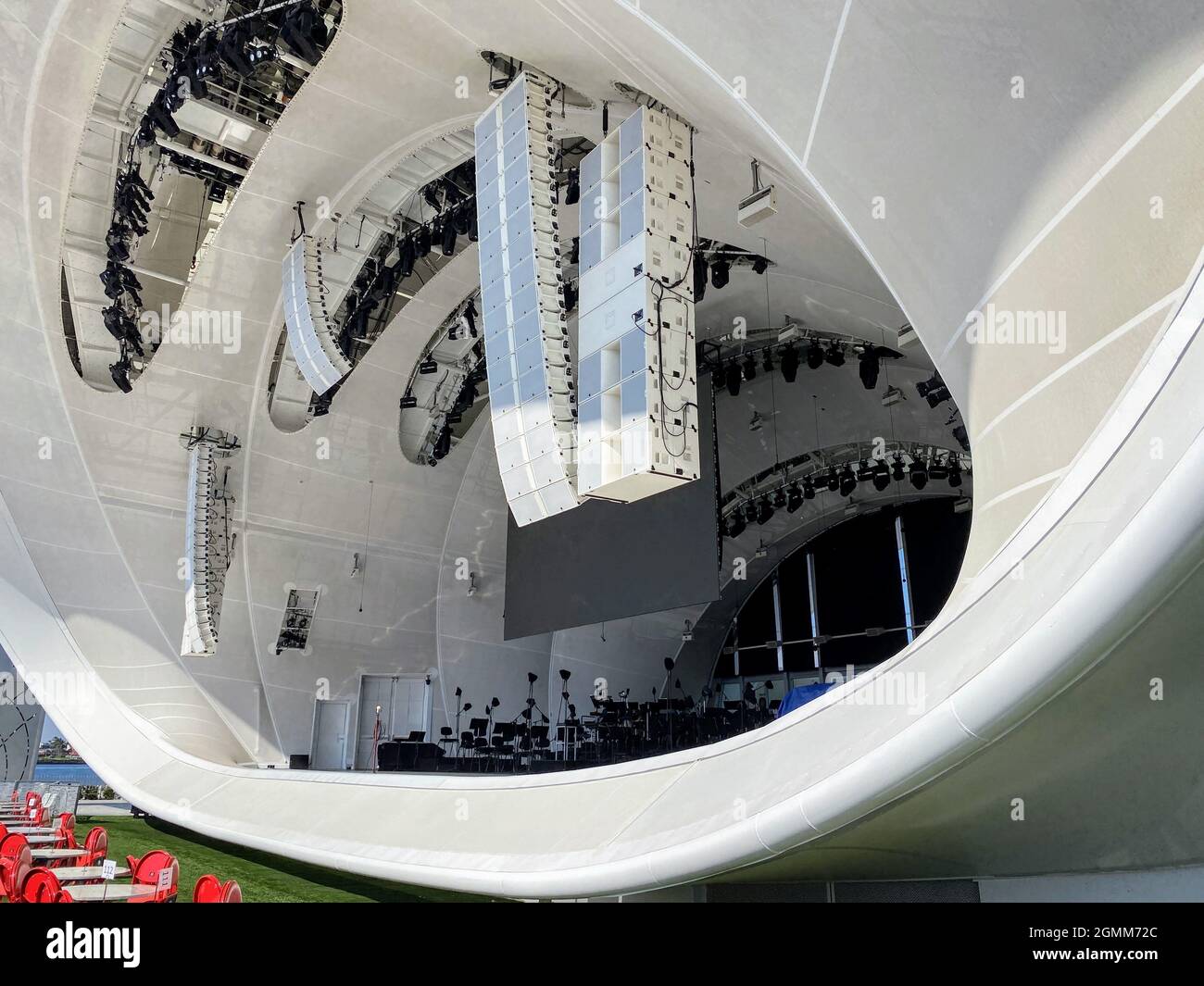 SAN DIEGO, CA 9-19-2021: Close up of the stage at Rady Shell concert ...