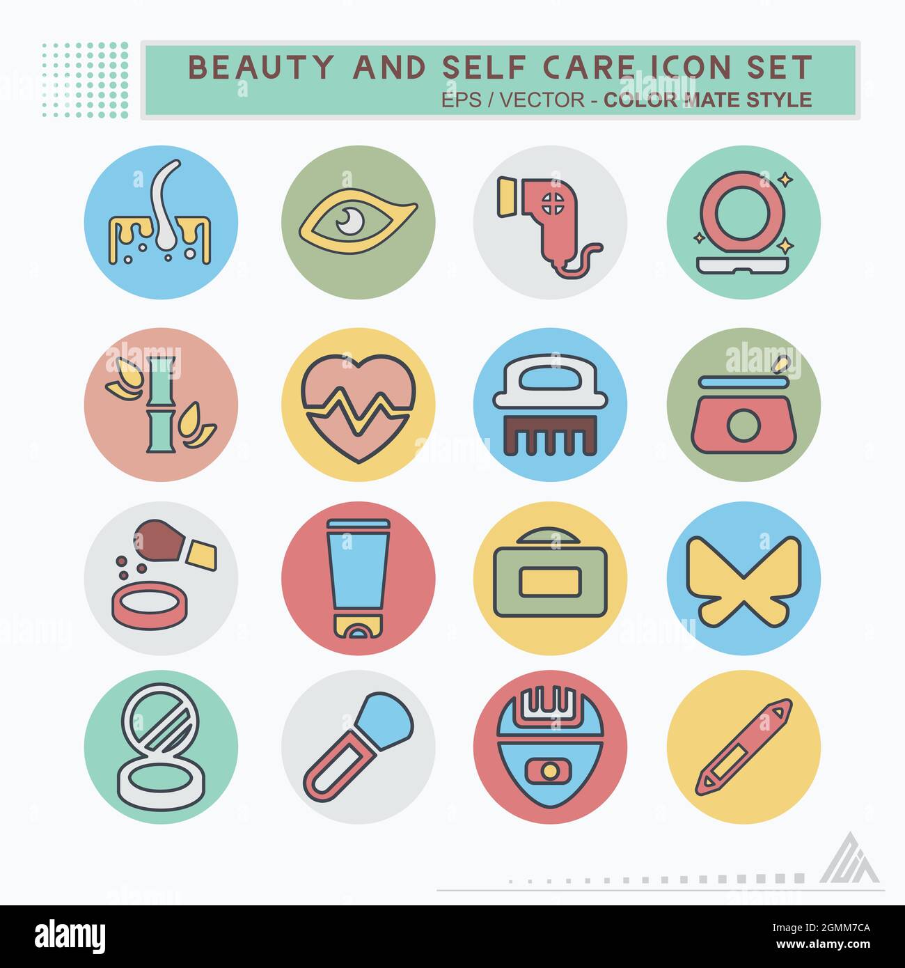 Set Icon Vector of Beauty and Self Care - Color Mate Style - Simple ...