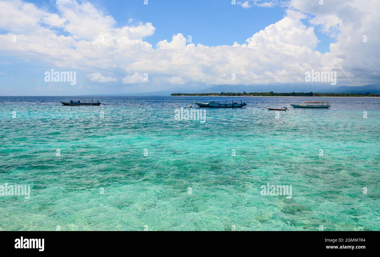 Beautiful seascape at summer on Gili Islands, Indonesia. Gili is known ...