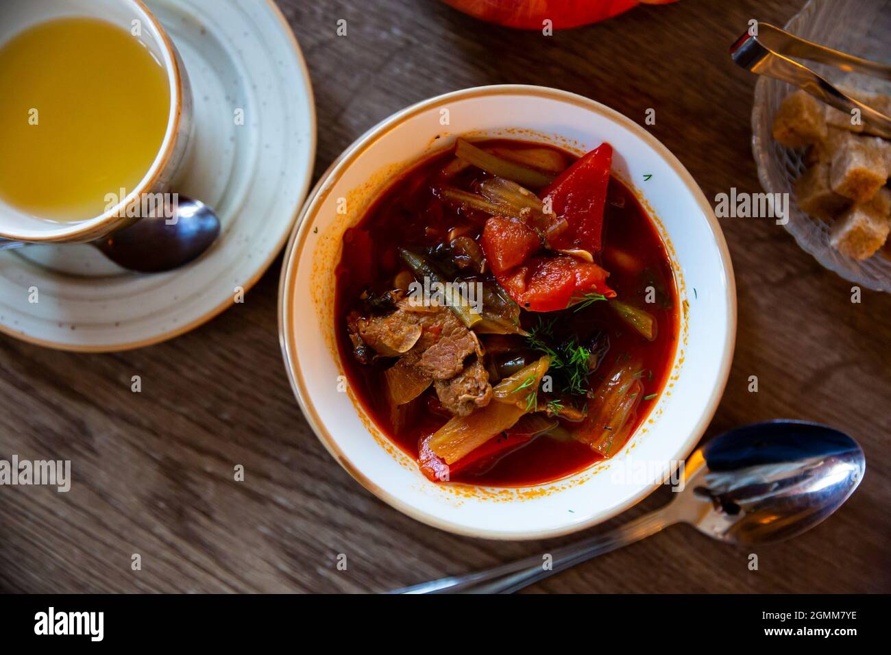 Oriental uzbek beef soup lagman Stock Photo - Alamy
