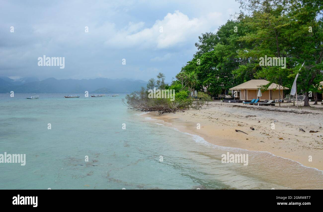 Beautiful seascape at summer on Gili Islands, Indonesia. Gili is known ...