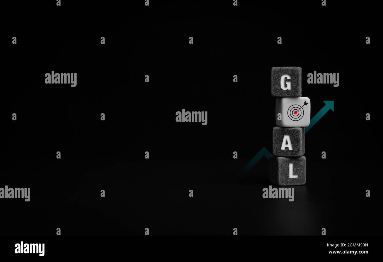 Goals concept. Goal, word and target icon sign on black and white ...