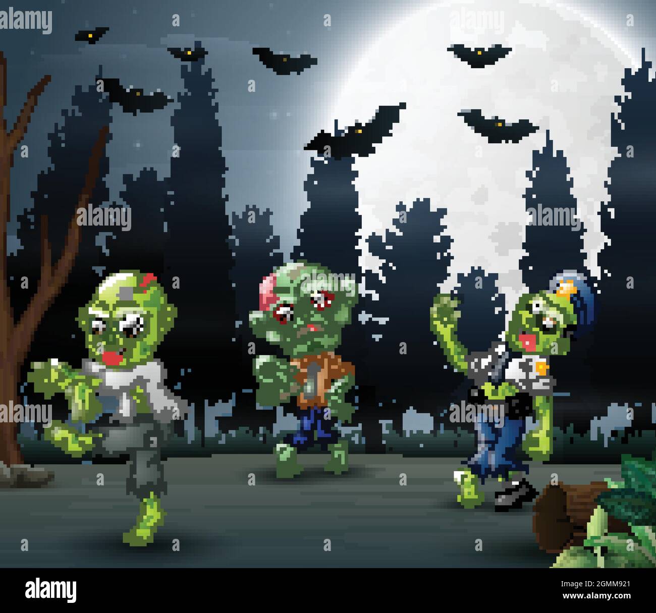 Cartoon of three zombies in the forest background Stock Vector Image ...