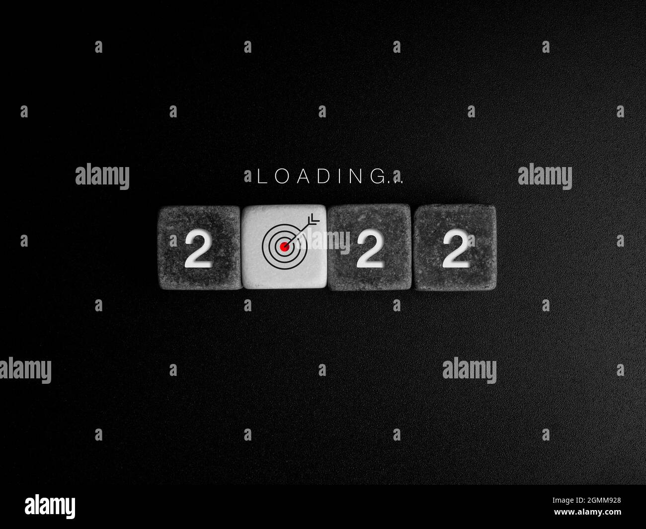Loading to the 2022 year concept. Word and year numbers on black and ...