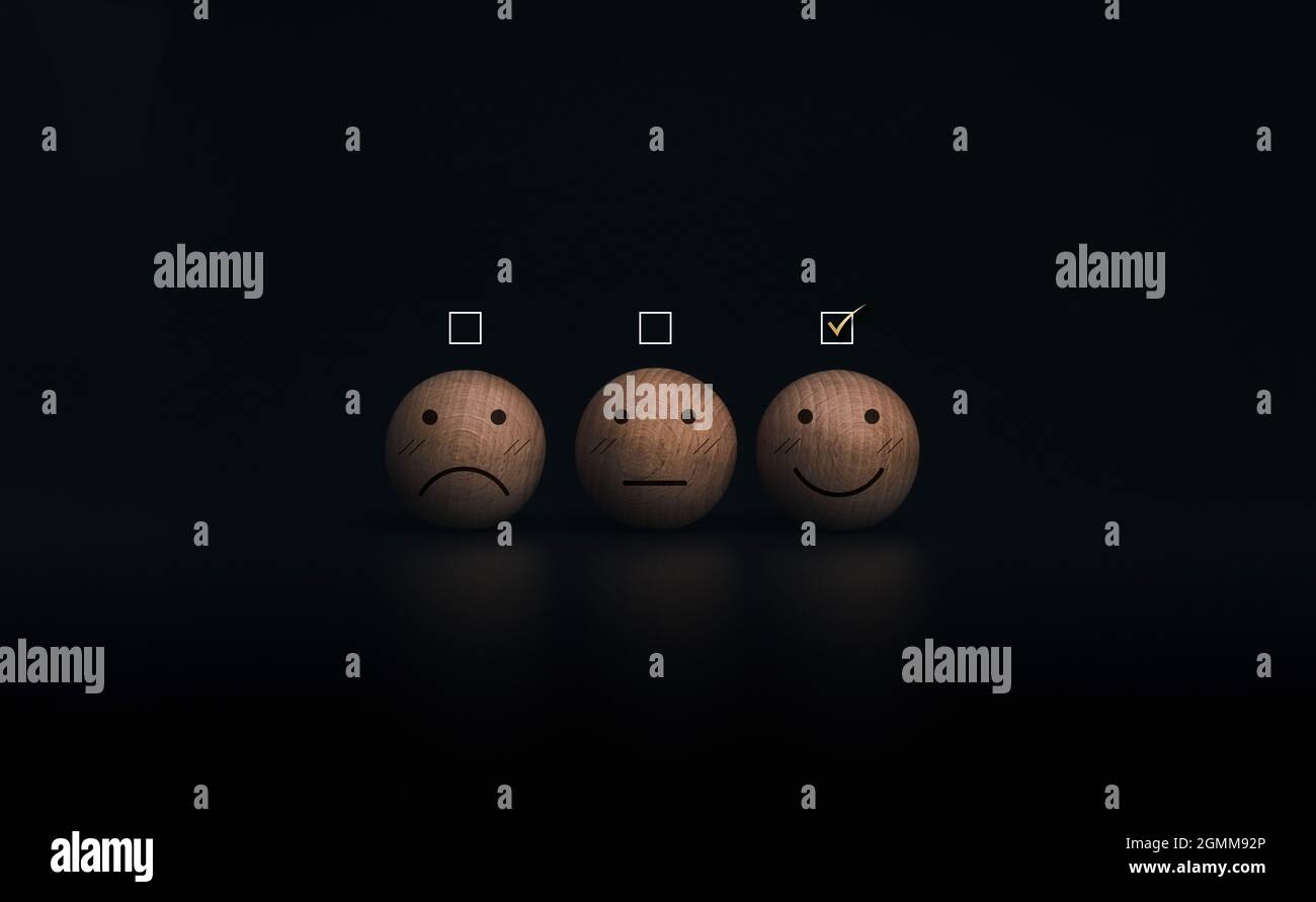 Check mark a checkbox on smiley emoticon face on the wooden balls on ...