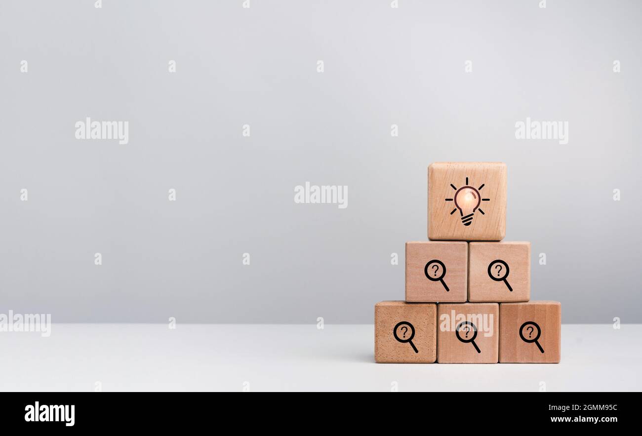 Creative idea and problem solving concept. Light bulb icon sign on top ...