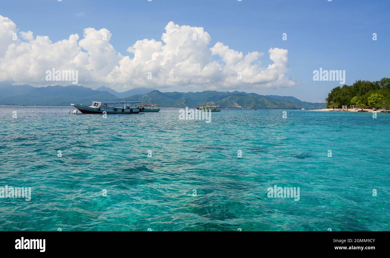 Beautiful seascape at summer on Gili Islands, Indonesia. Gili is known ...