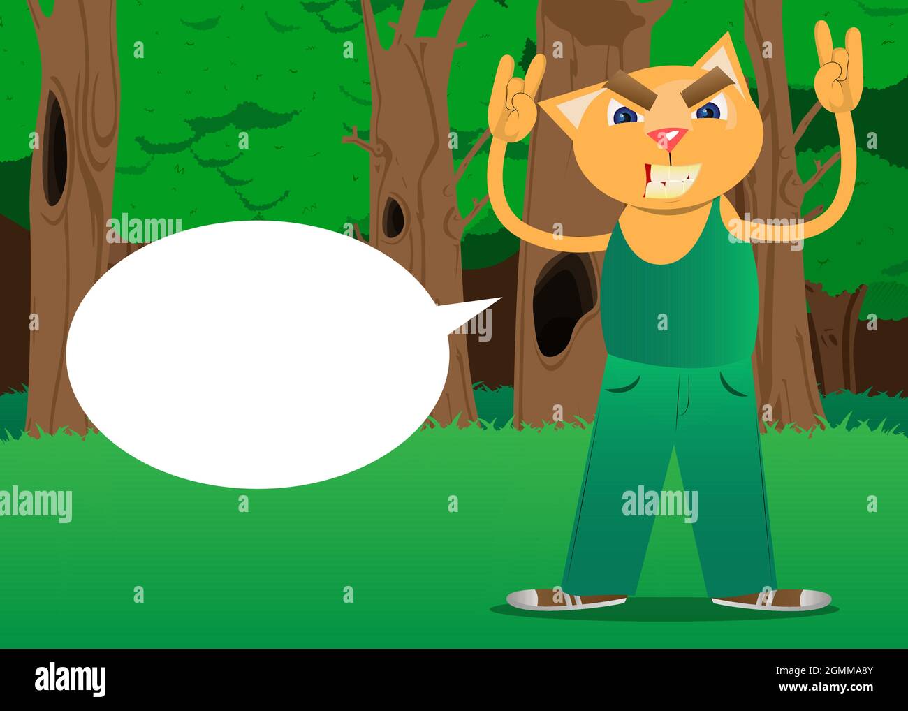 Funny cartoon cat with hands in rocker pose. Vector illustration. Cute ...