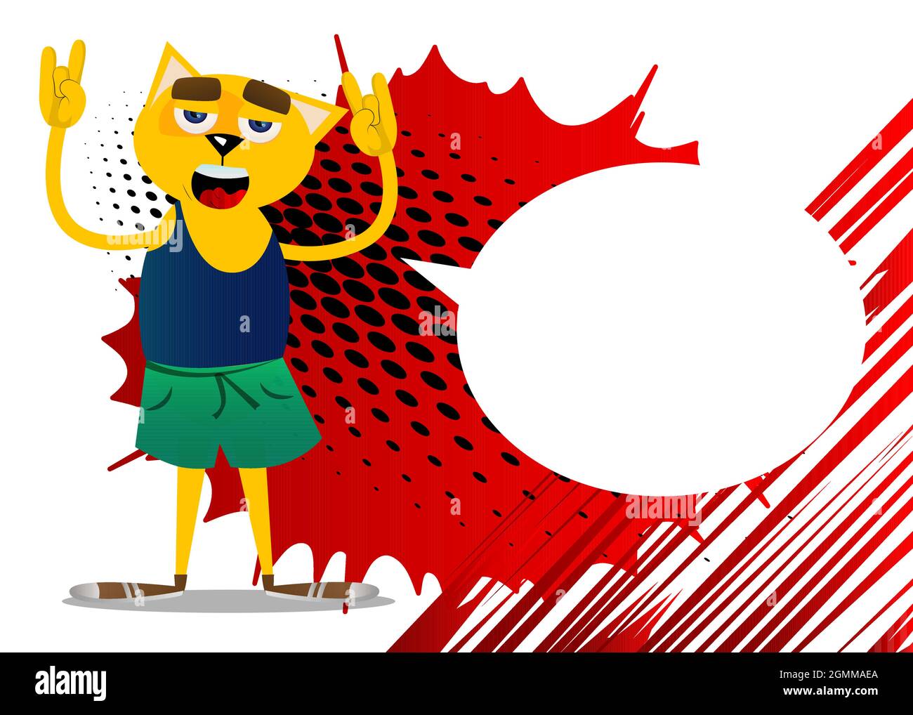 Funny cartoon cat with hands in rocker pose. Vector illustration. Cute ...