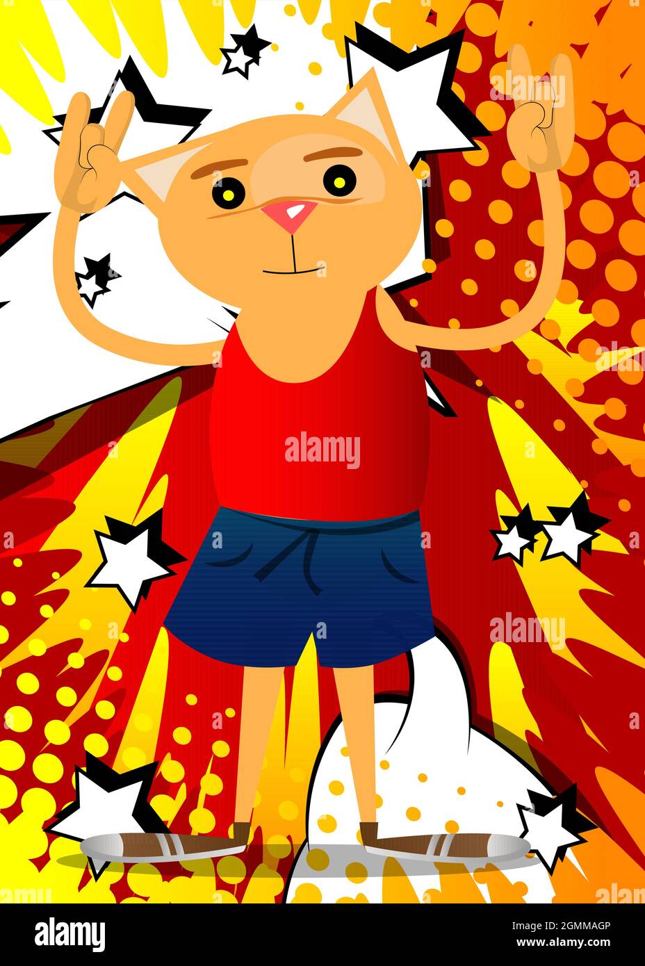 Funny cartoon cat with hands in rocker pose. Vector illustration. Cute ...