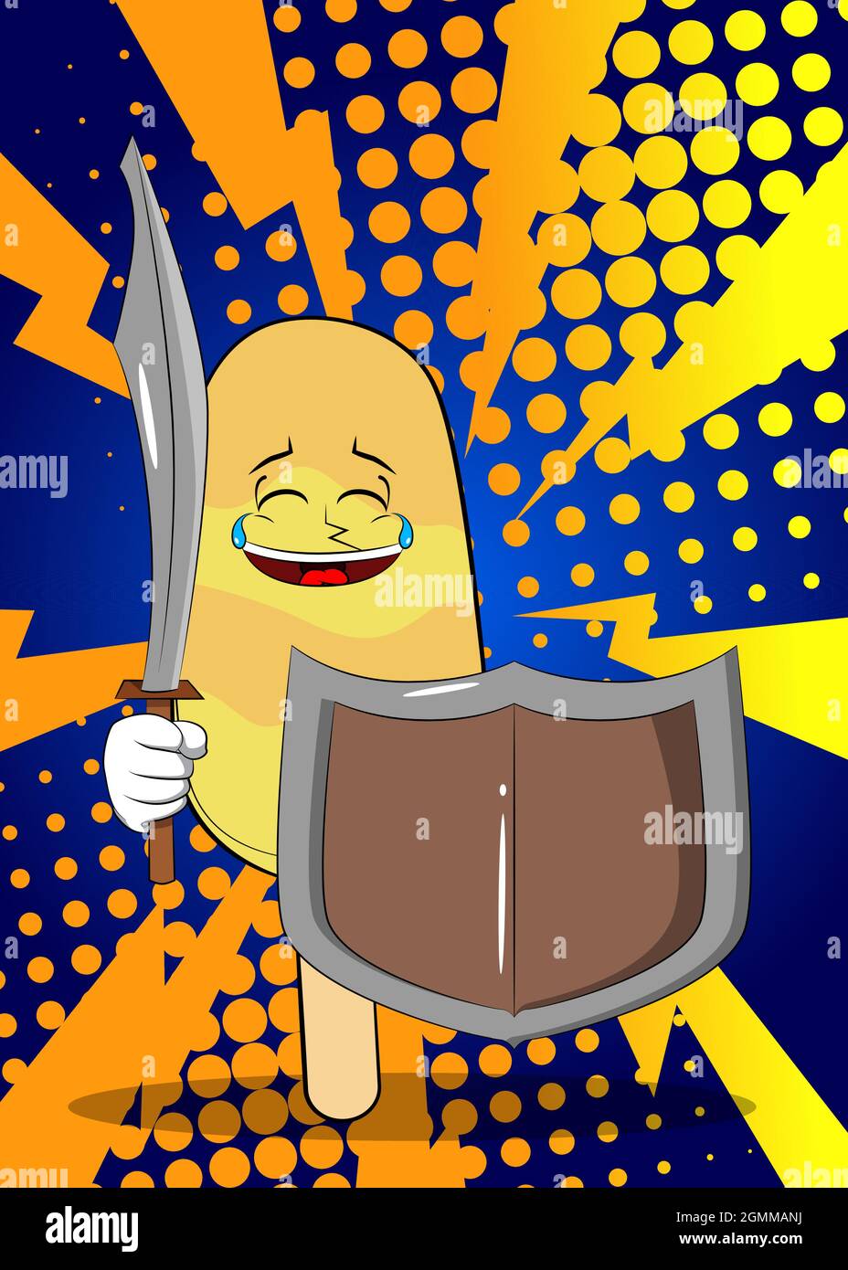 Ice Cream holding a sword and shield. Summer refreshment, sweet food as ...