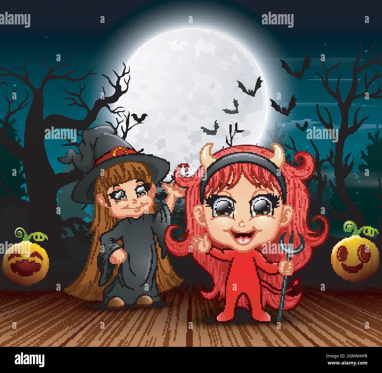 Cartoon of witch and red devil in the night Stock Vector Image & Art ...