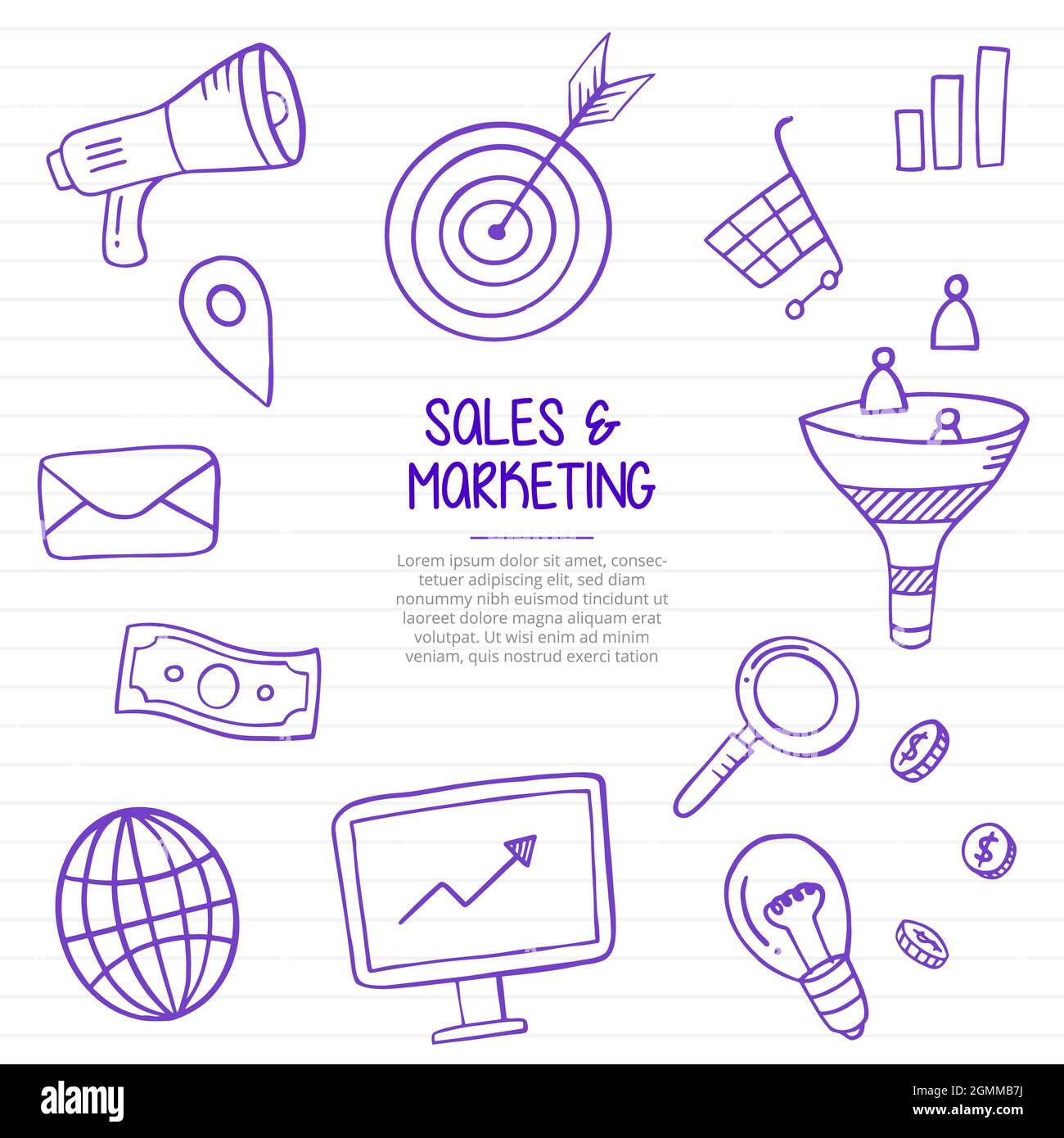 sales and marketing industry doodle hand drawn with outline style on ...
