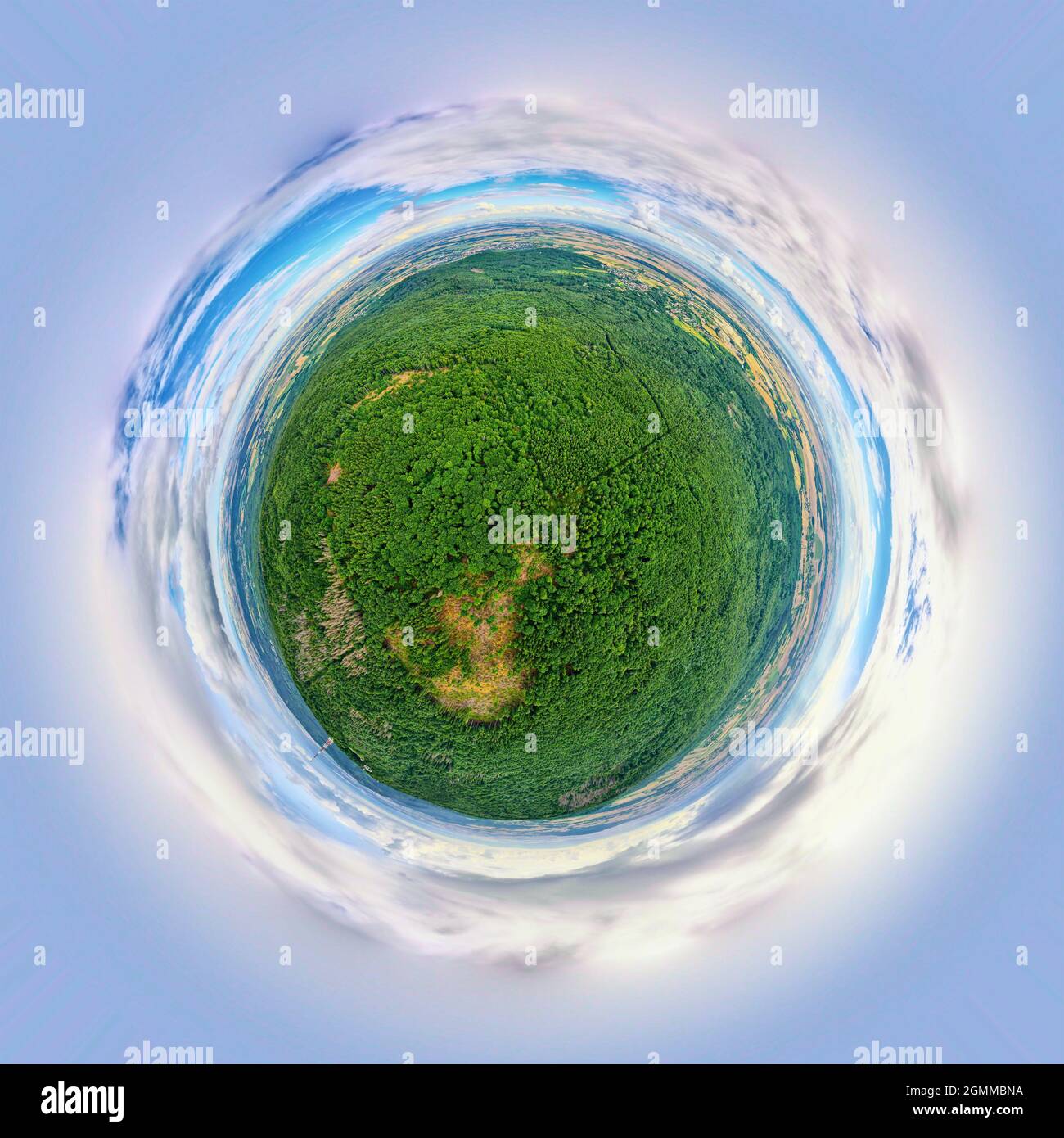 Spherical 360 degrees panorama of summer landscape with fields and ...