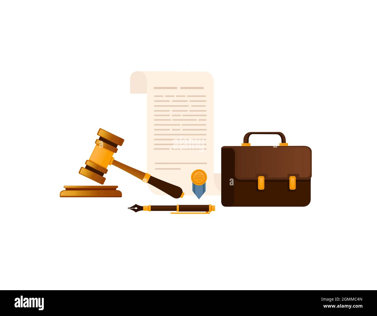Judge gavel arrest warrant and suitcase vector illustration on white ...