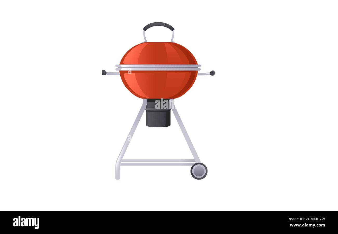 Portable round barbecue with red cap vector illustration on white ...