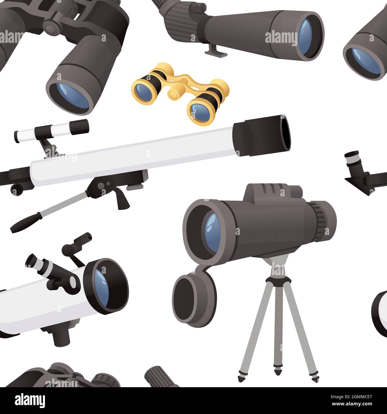 Seamless pattern of professional optical devices telescopes binoculars ...