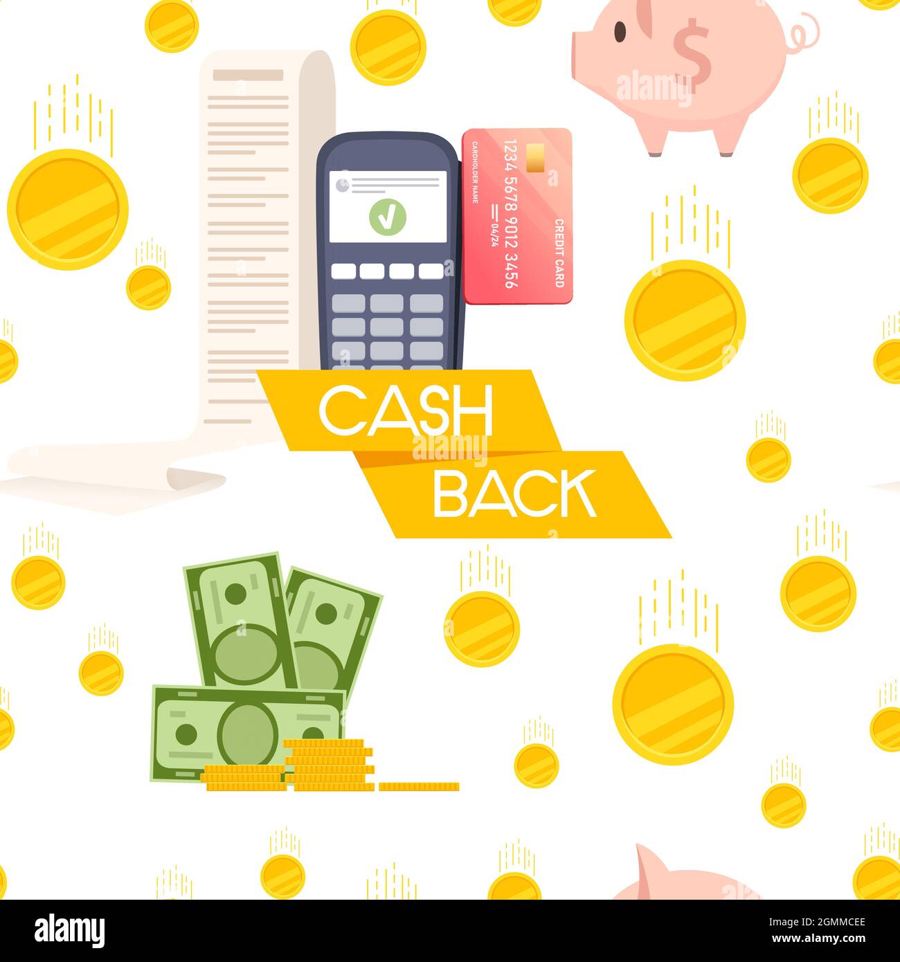 Seamless pattern POS terminal payment machine with paper bill check ...