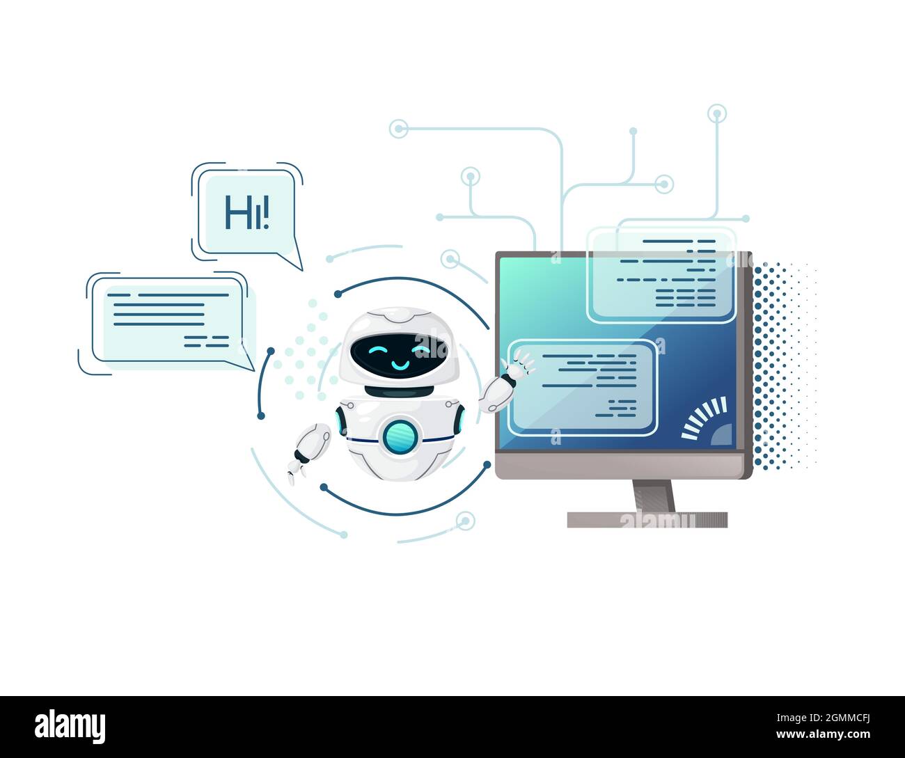 Modern robot mascot help assistant concept vector illustration on white ...
