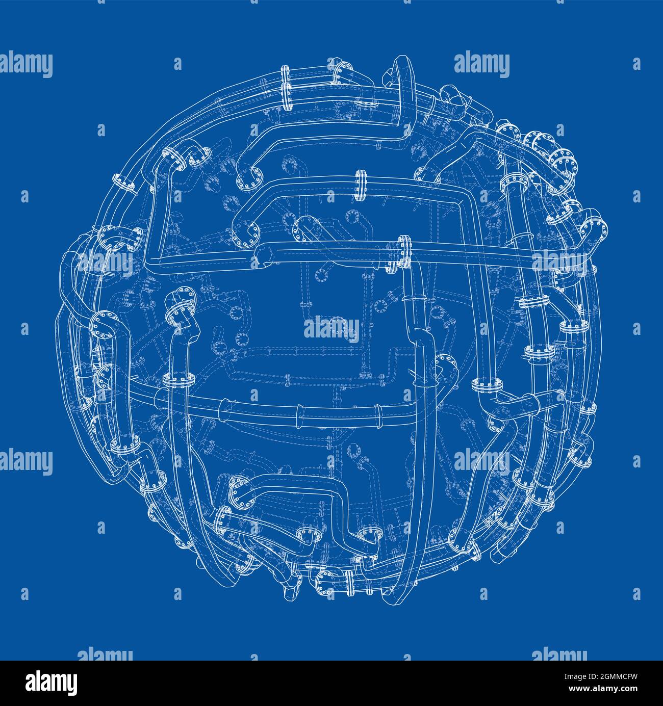 Pipes with flanges around a large sphere. Vector Stock Vector Image ...