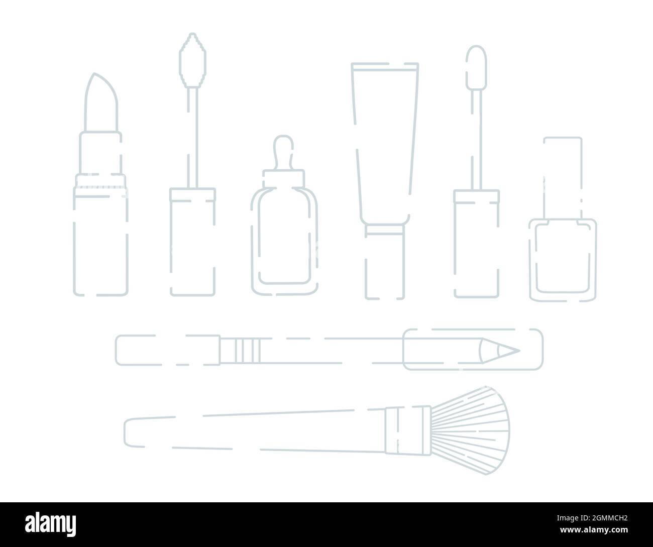 Set of cosmetic items outline vector illustration on white background ...