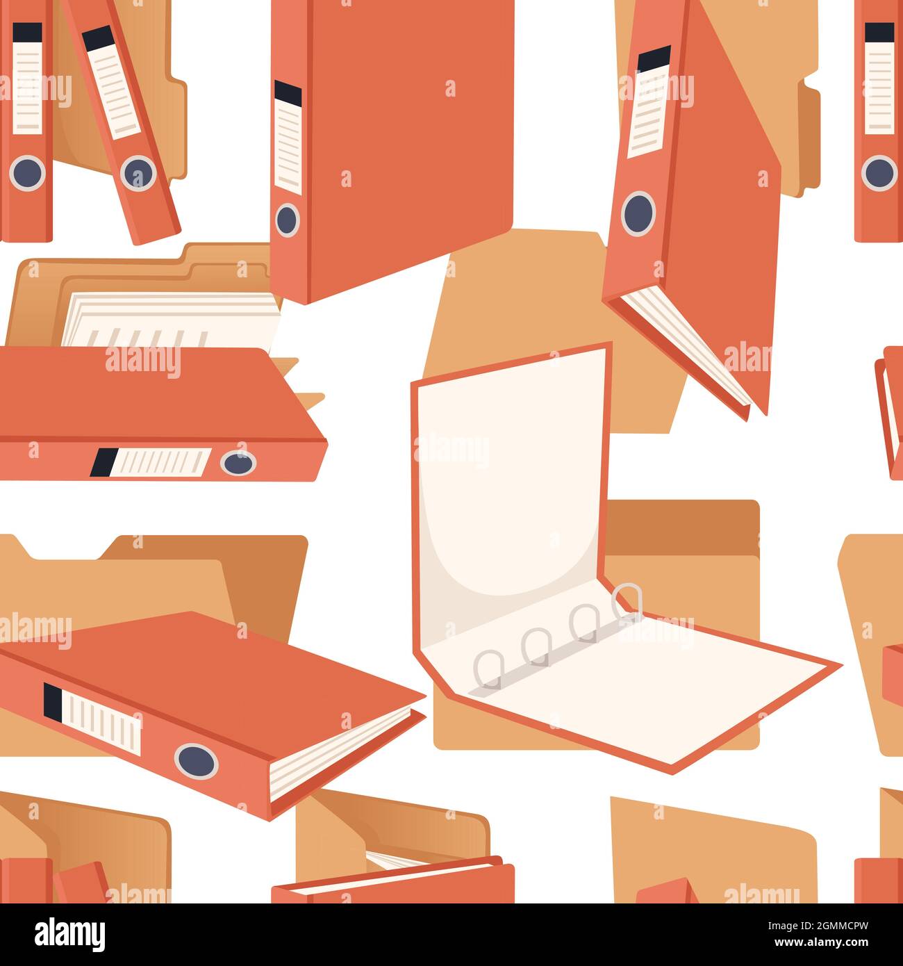 Seamless pattern red color office supplies hard cardboard folders with ...