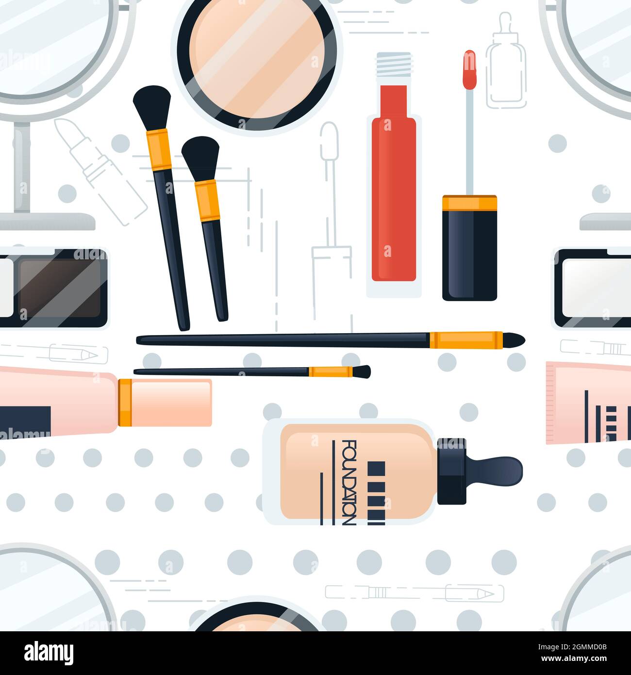 Seamless pattern of cosmetic items vector illustration on white ...