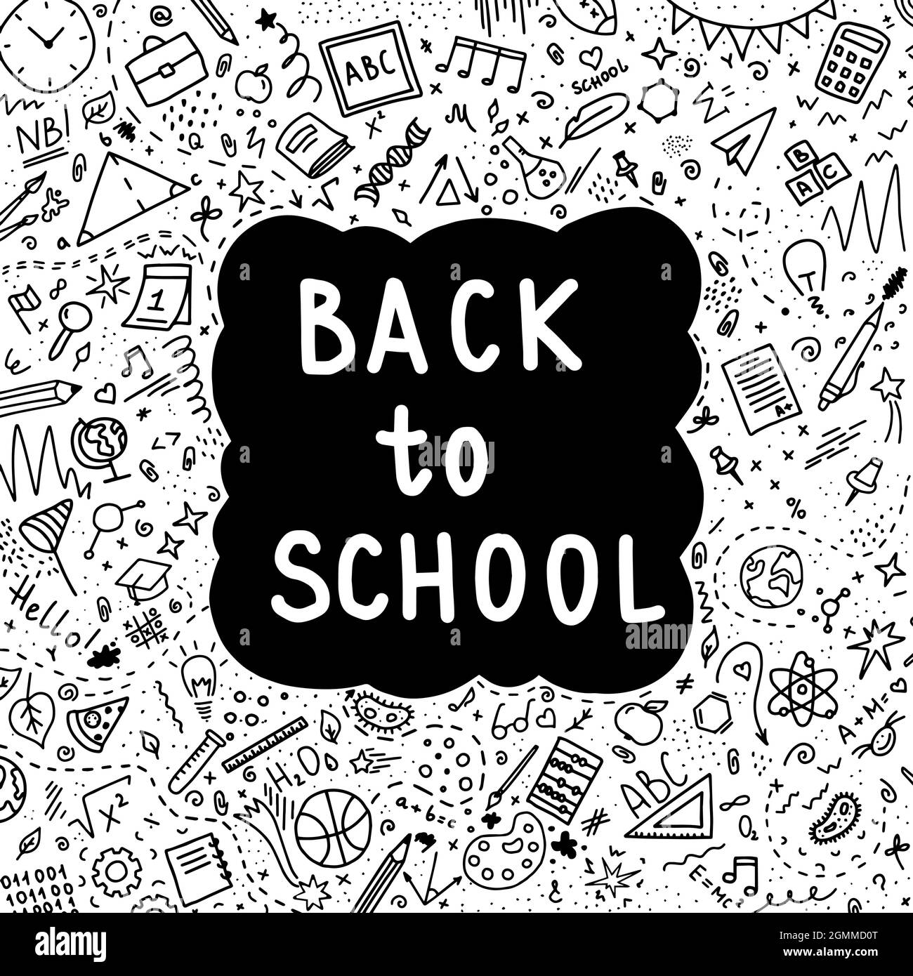 Back to school doodles around black cloud on transparent background ...