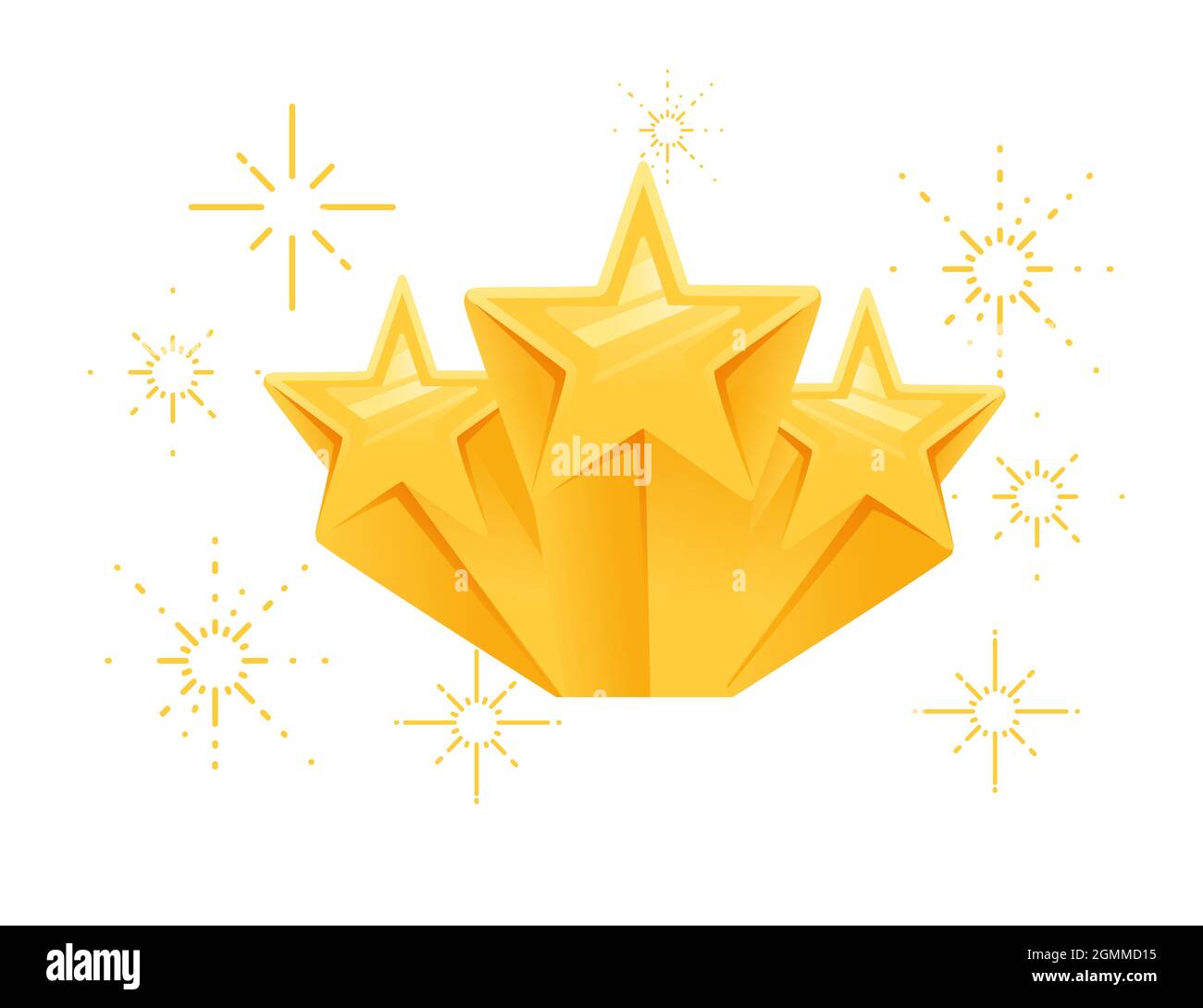 Three winning award golden stars with glittering vector illustration on ...