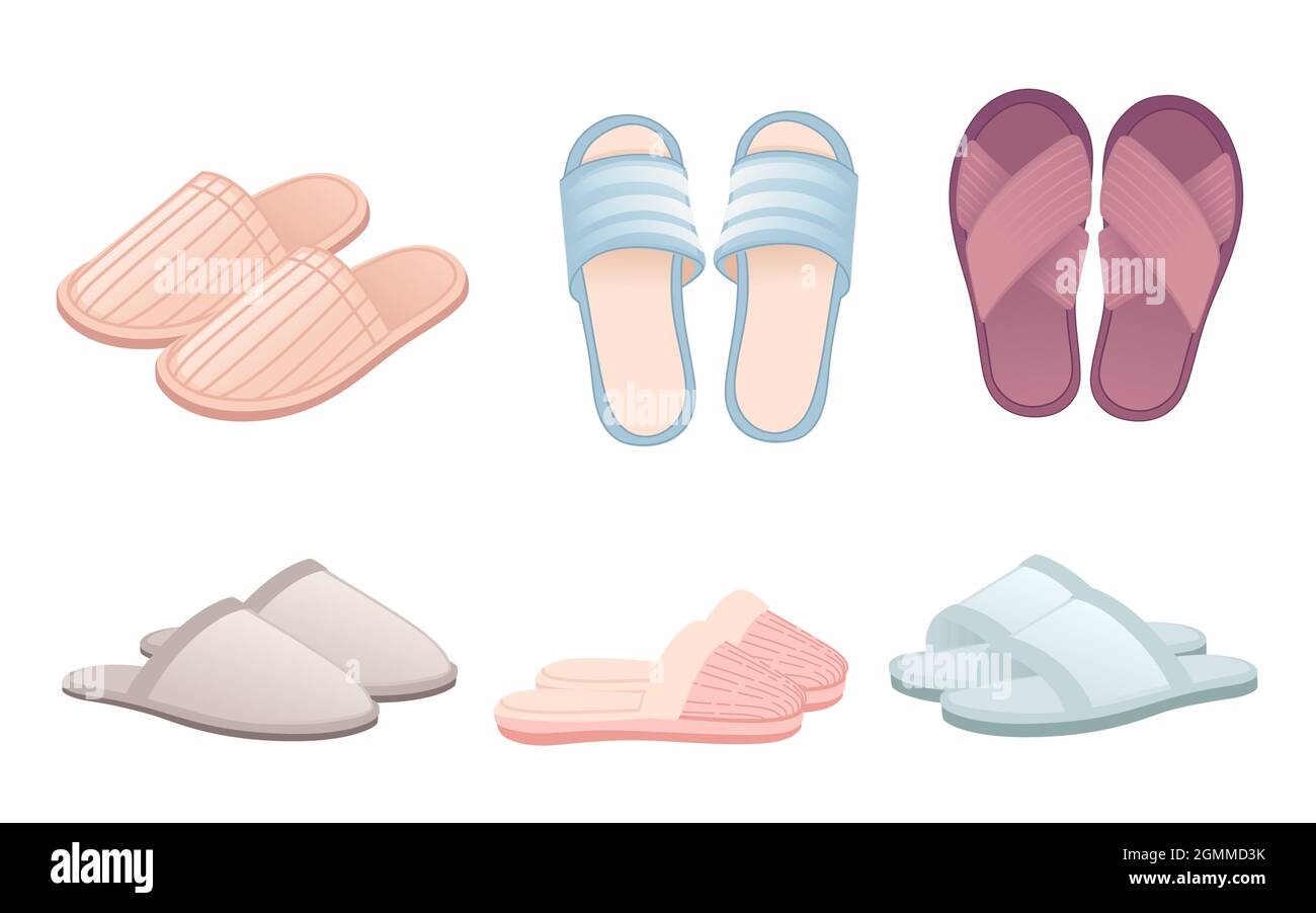 Collection of home soft slippers different colors vector illustration ...