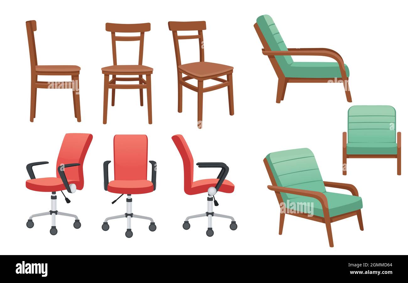 Set of modern and classic chairs with different angle view vector ...