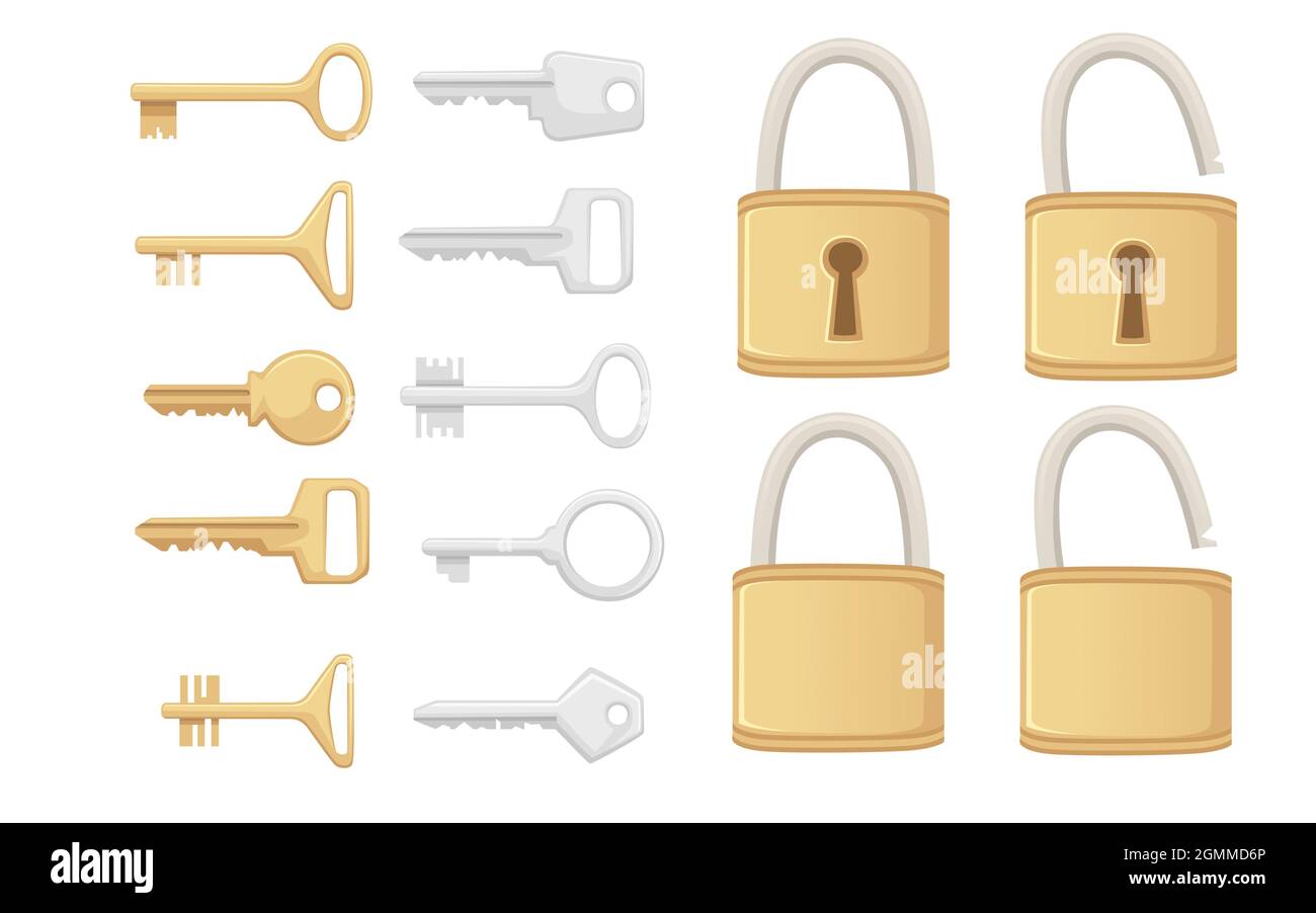 Set of different form lock metal silver and gold door or window handle ...