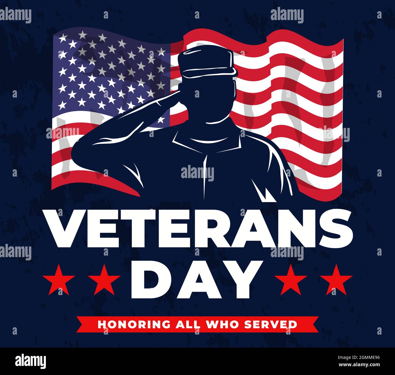 vector veterans day with american flag in silhouette soldier saluting ...