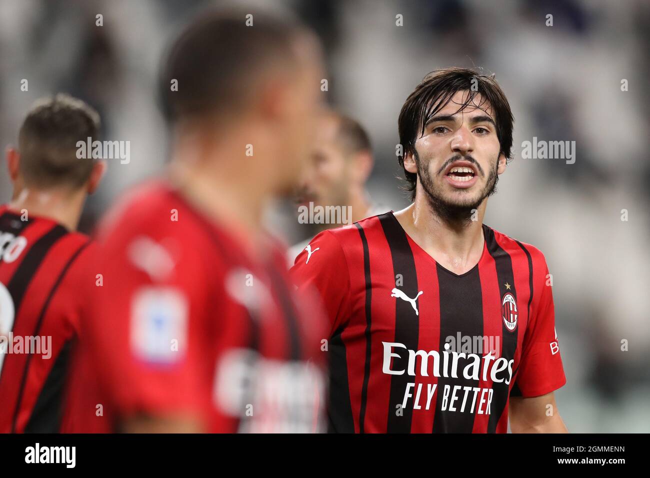 Turin, Italy, 19th September 2021. Sandro Tonali of AC Milan reacts ...