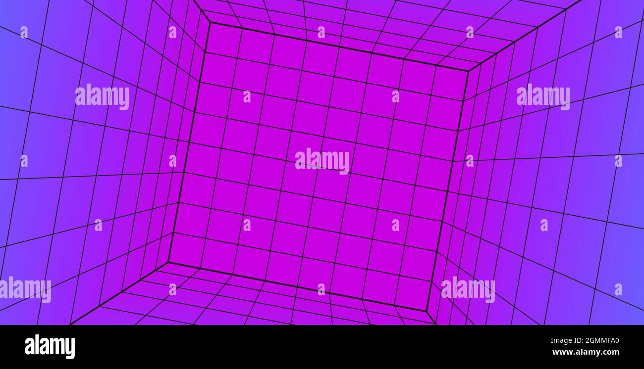 3d Grid perspective laser room in technology style. Virtual reality ...