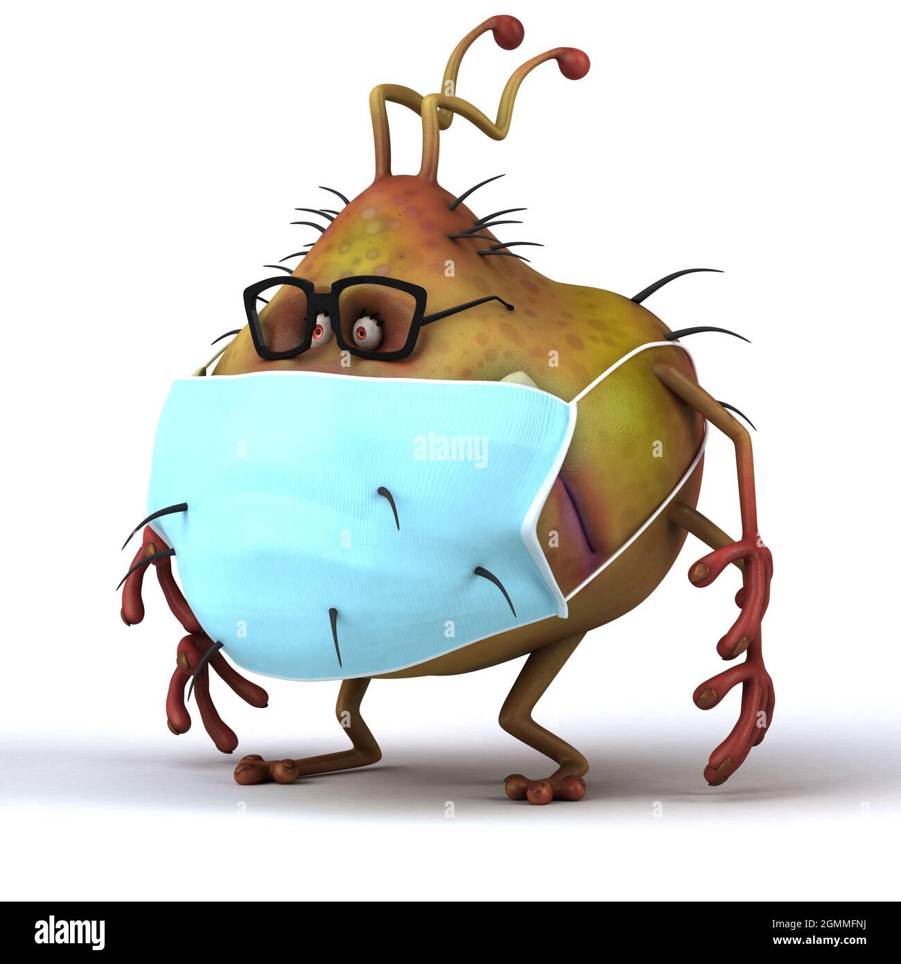 Fun 3D illustration of a cartoon microbe with a mask Stock Photo - Alamy