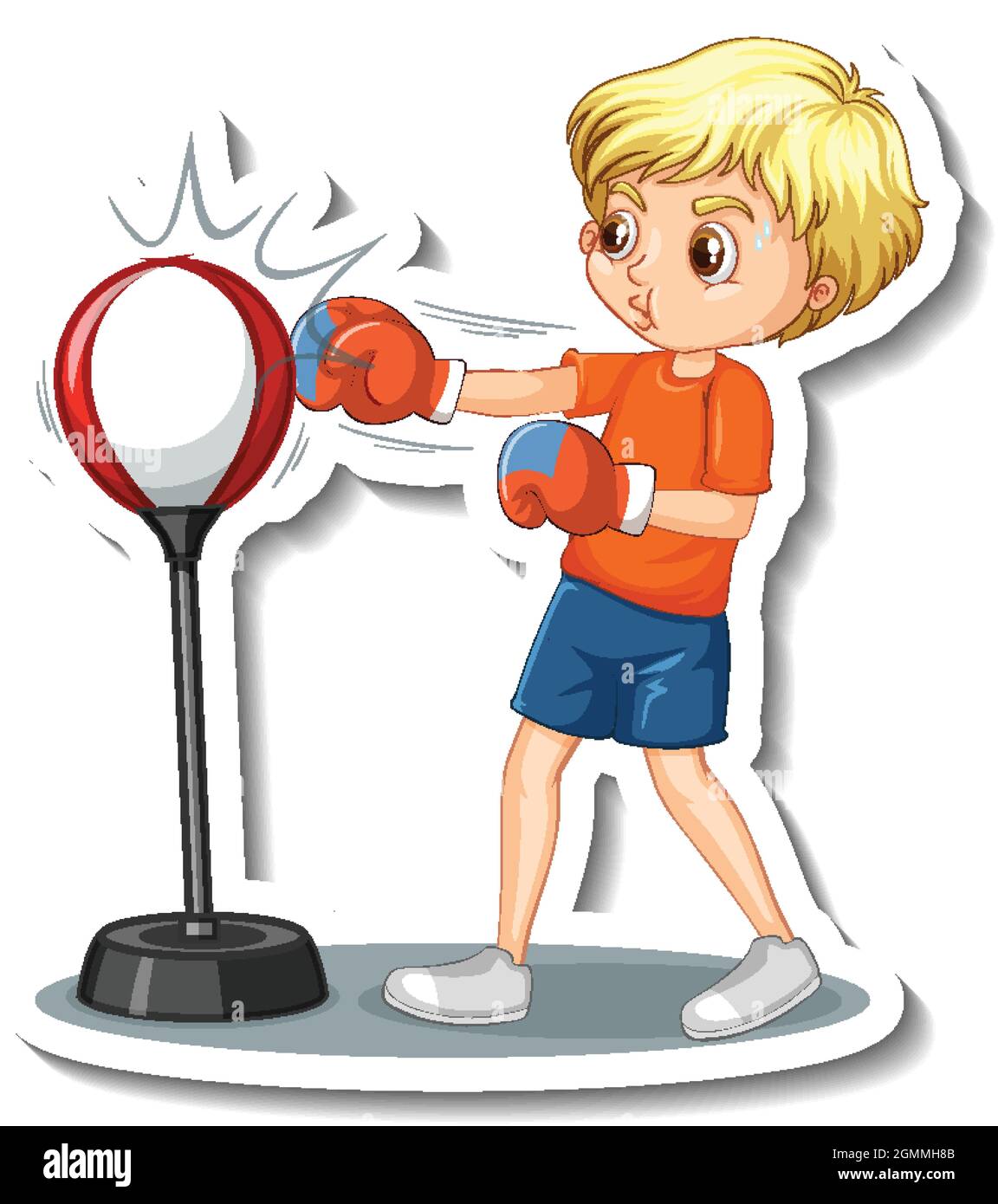 Cartoon character sticker with a boy punching illustration Stock Vector ...