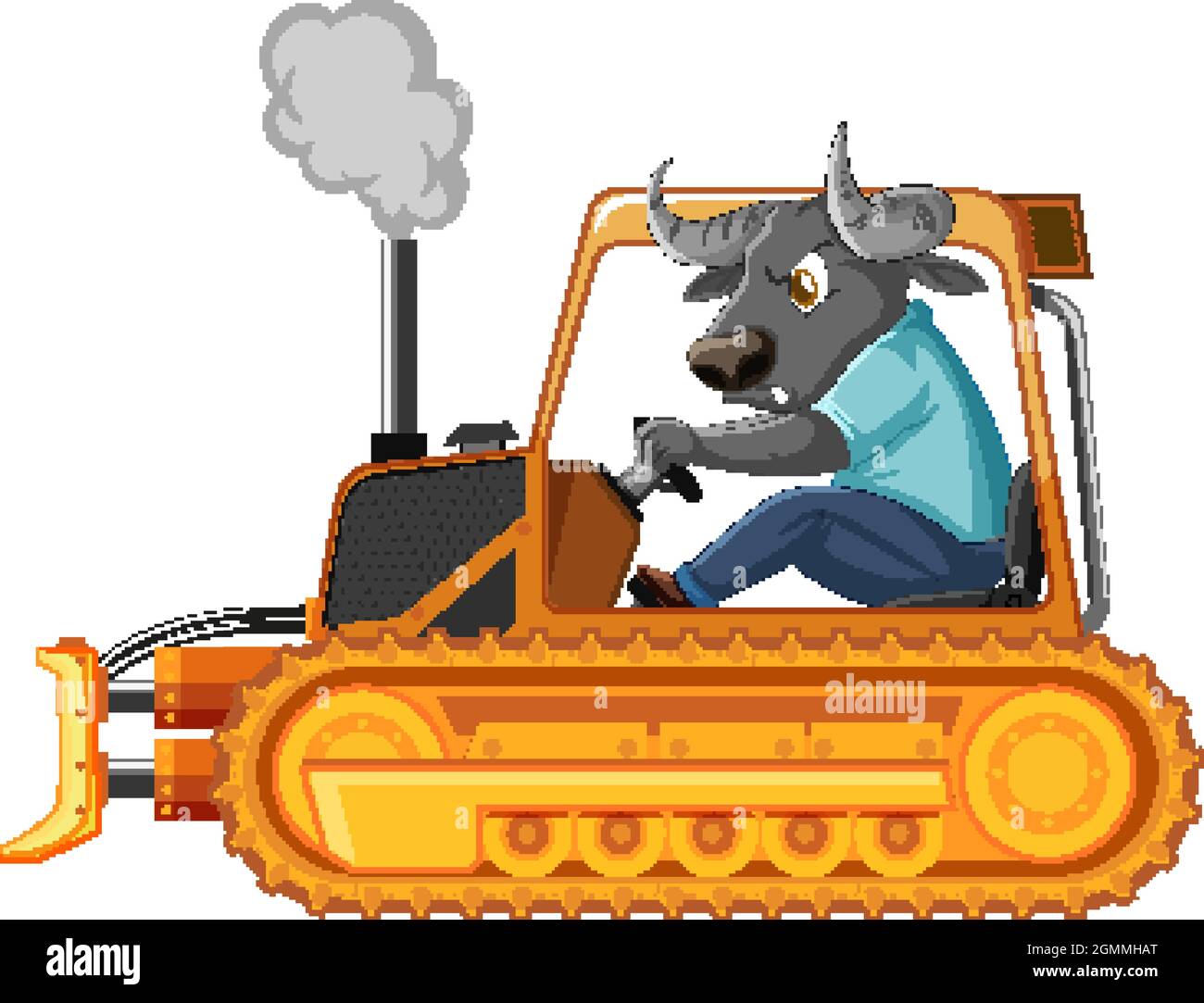 Buffalo driving tractor on white background illustration Stock Vector ...