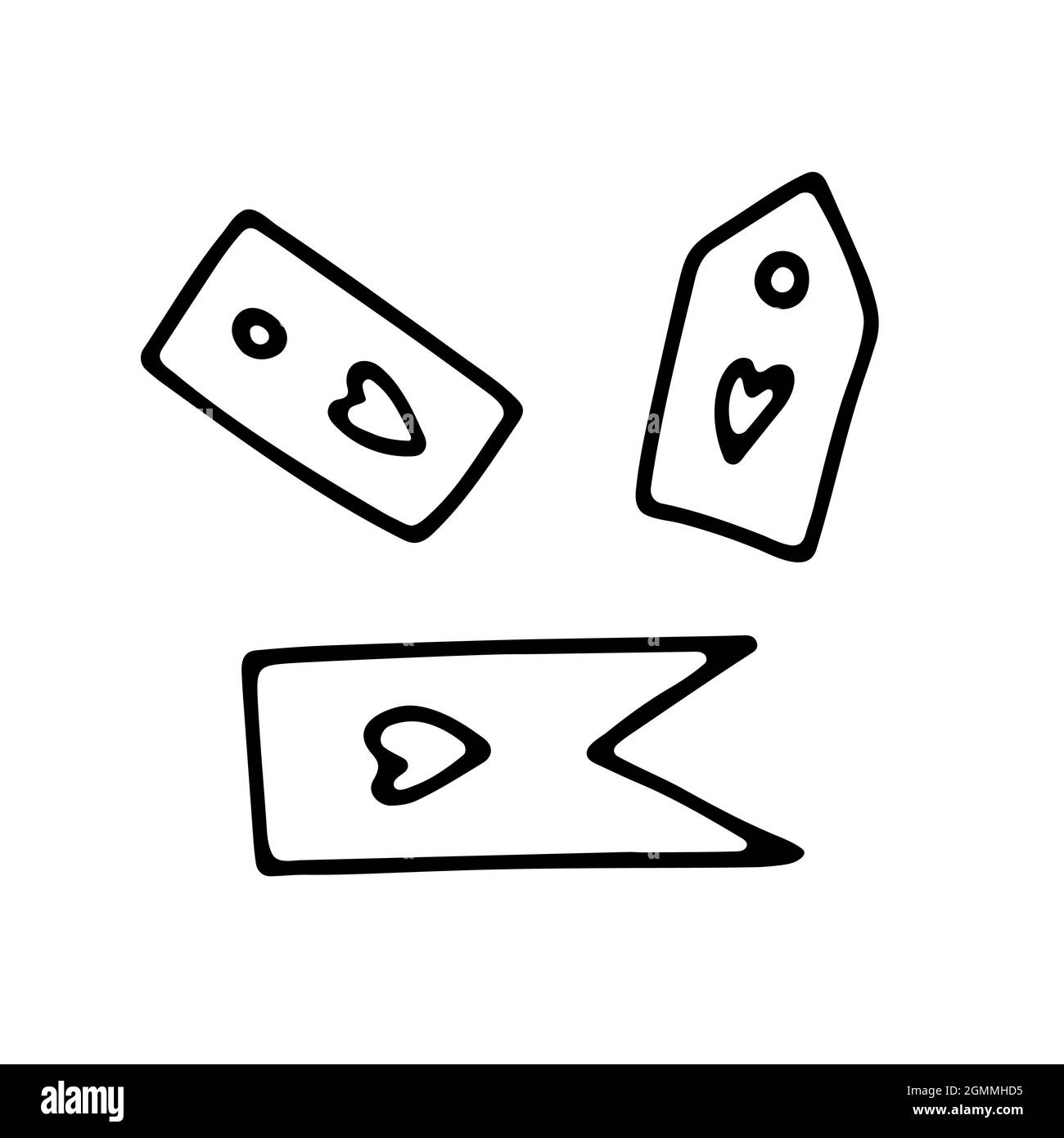 Doodle labels with hearts set. Hand-drawn outline cards isolated on ...