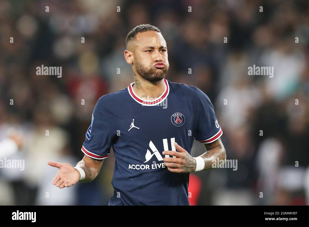 Paris, France. 19th Sep, 2021. Paris Saint Germain's Neymar celebrates ...
