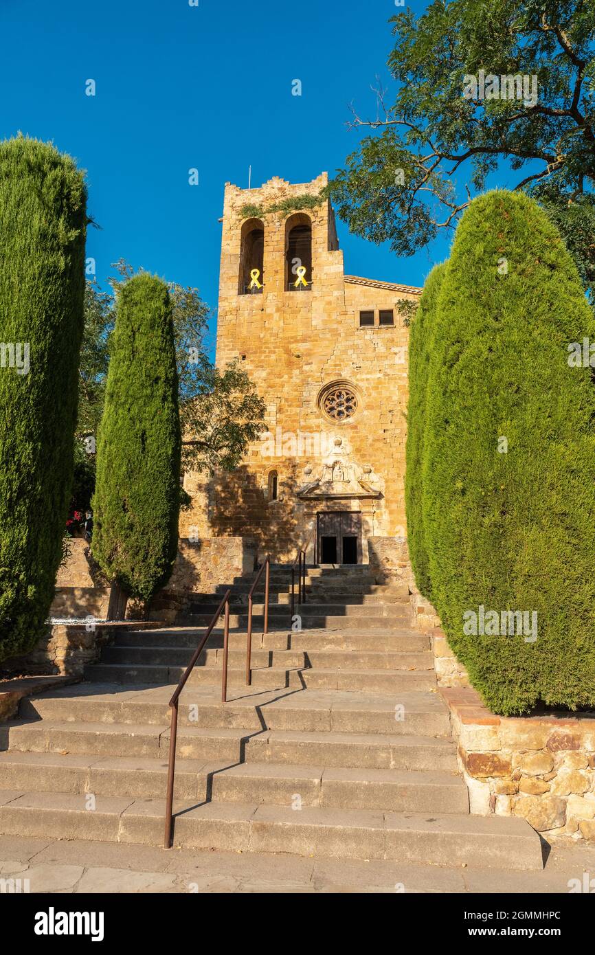 Church of Pals medieval town and the streets of the historic center at ...