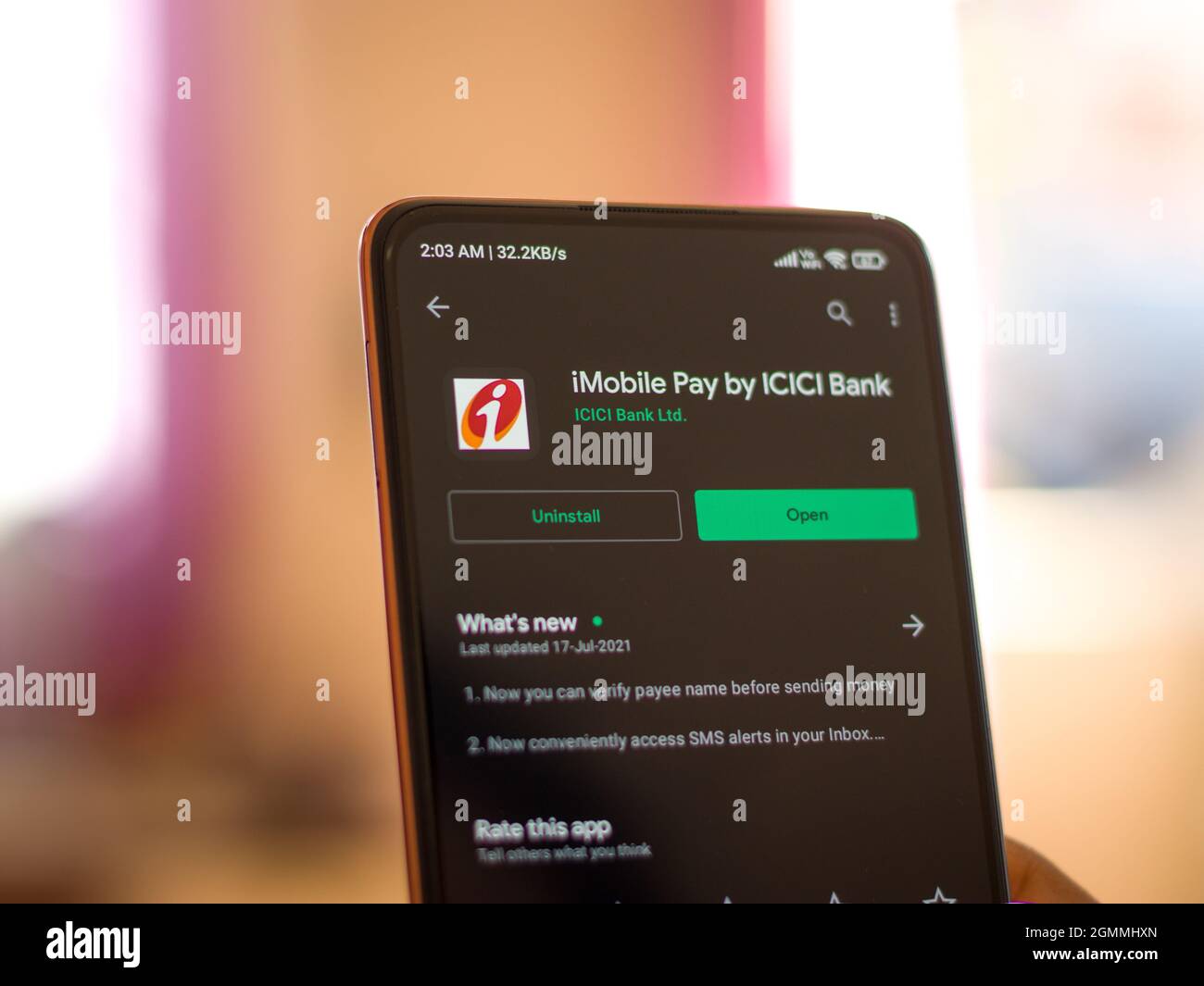 West Bangal, India - August 21, 2021 : Icici imobile logo on phone ...